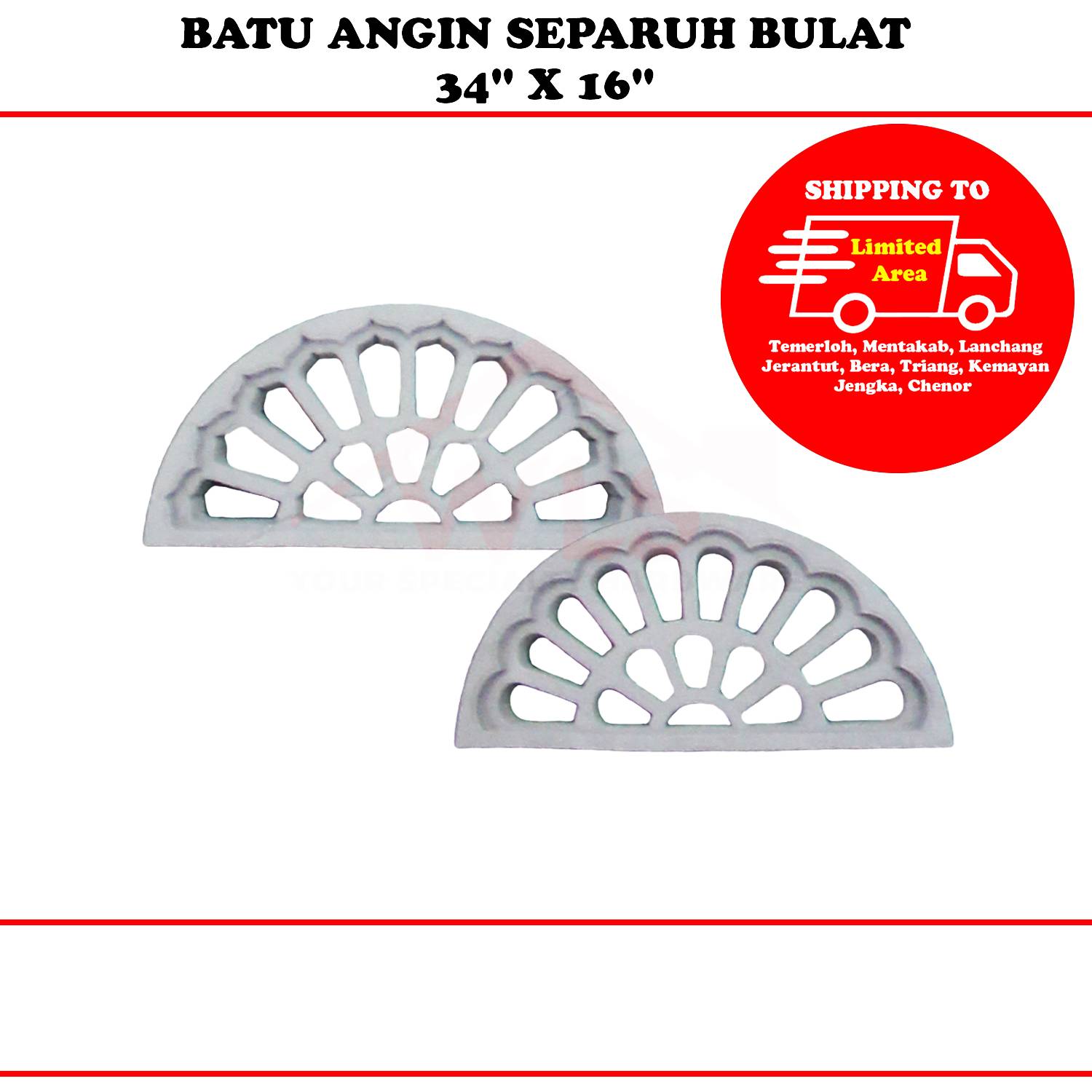 BATU ANGIN SEPARUH BULAT 34" X 16"