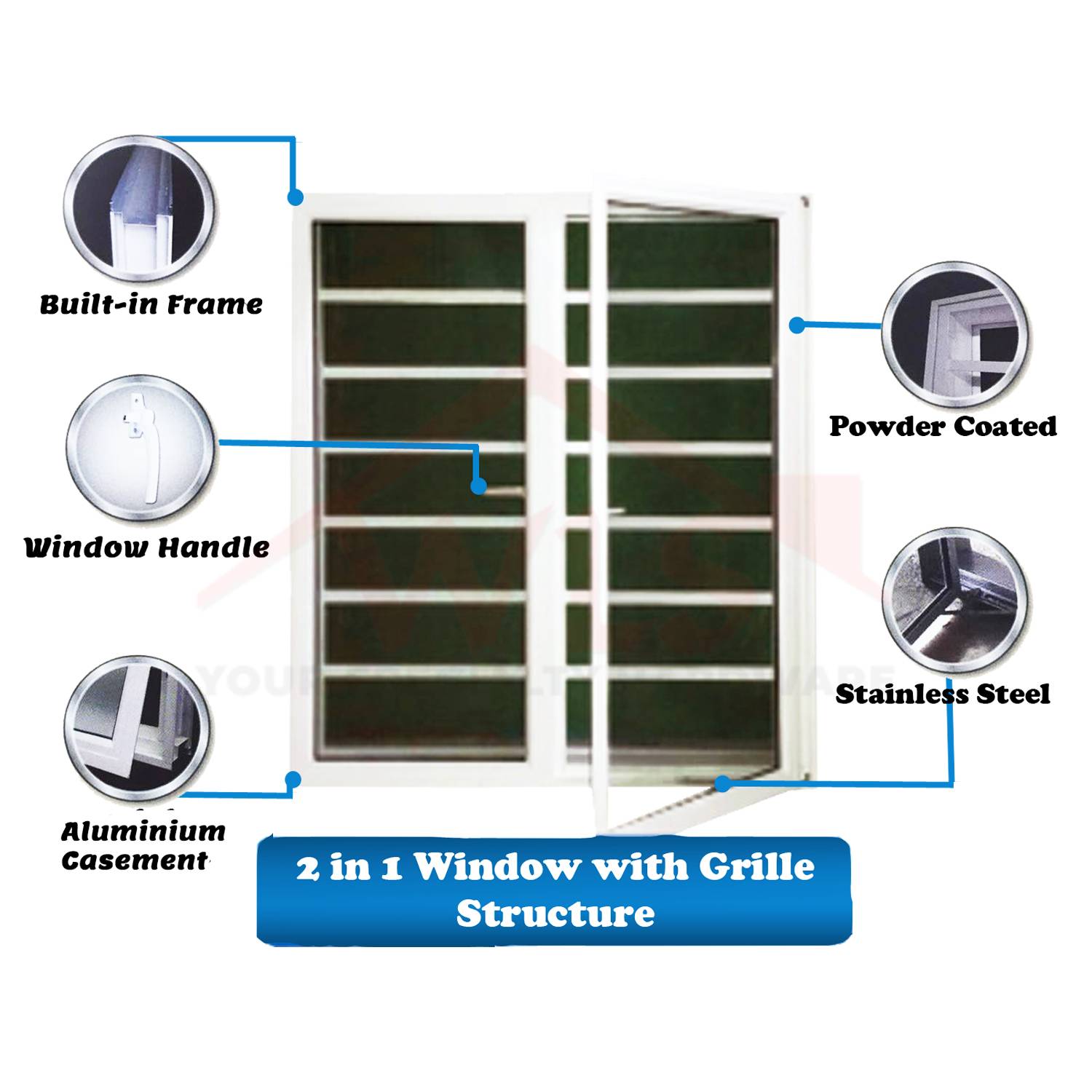 2 IN 1 CASEMENT WINDOW TOILET C/W GRILLE WX1 22" X 22"( PAINT WHITE )
