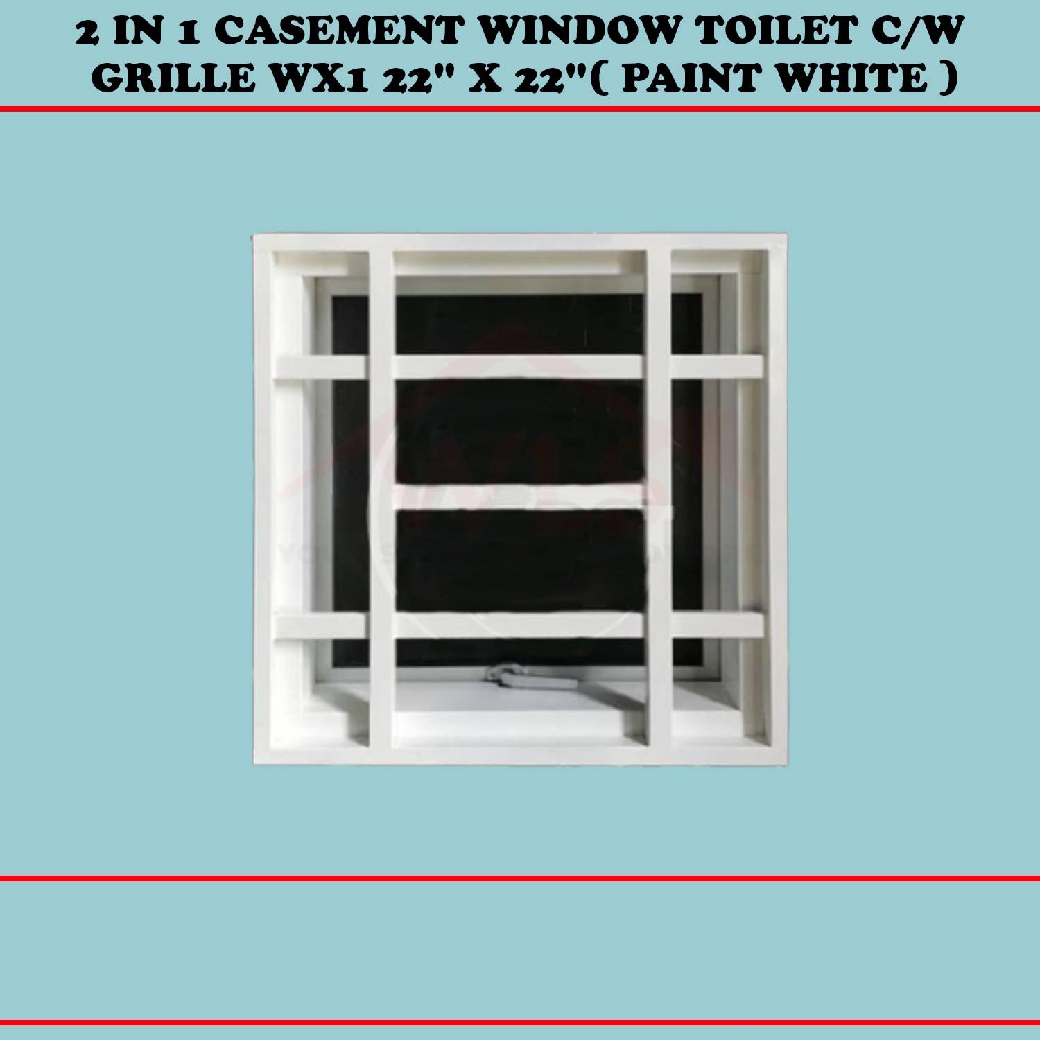 2 IN 1 CASEMENT WINDOW TOILET C/W GRILLE WX1 22" X 22"( PAINT WHITE )