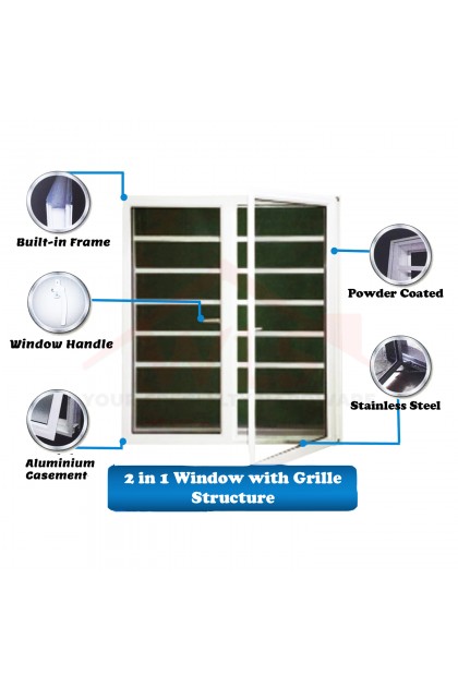2 IN 1 CASEMENT WINDOW C/W GRILLE WX3 4' X 46" ( PAINT WHITE )