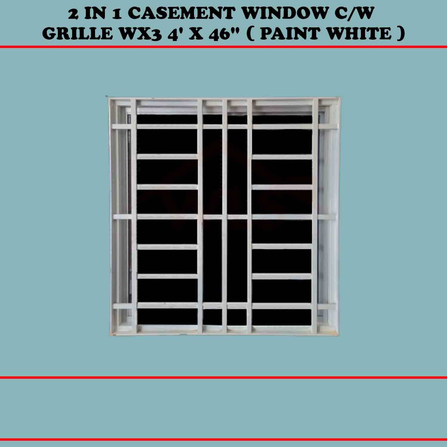 2 IN 1 CASEMENT WINDOW C/W GRILLE WX3 4' X 46" ( PAINT WHITE )