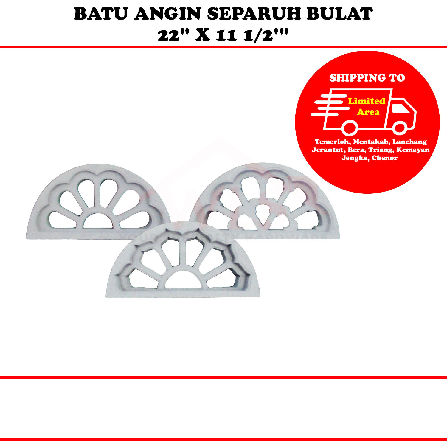 BATU ANGIN SEPARUH BULAT 22" X 11 1/2"